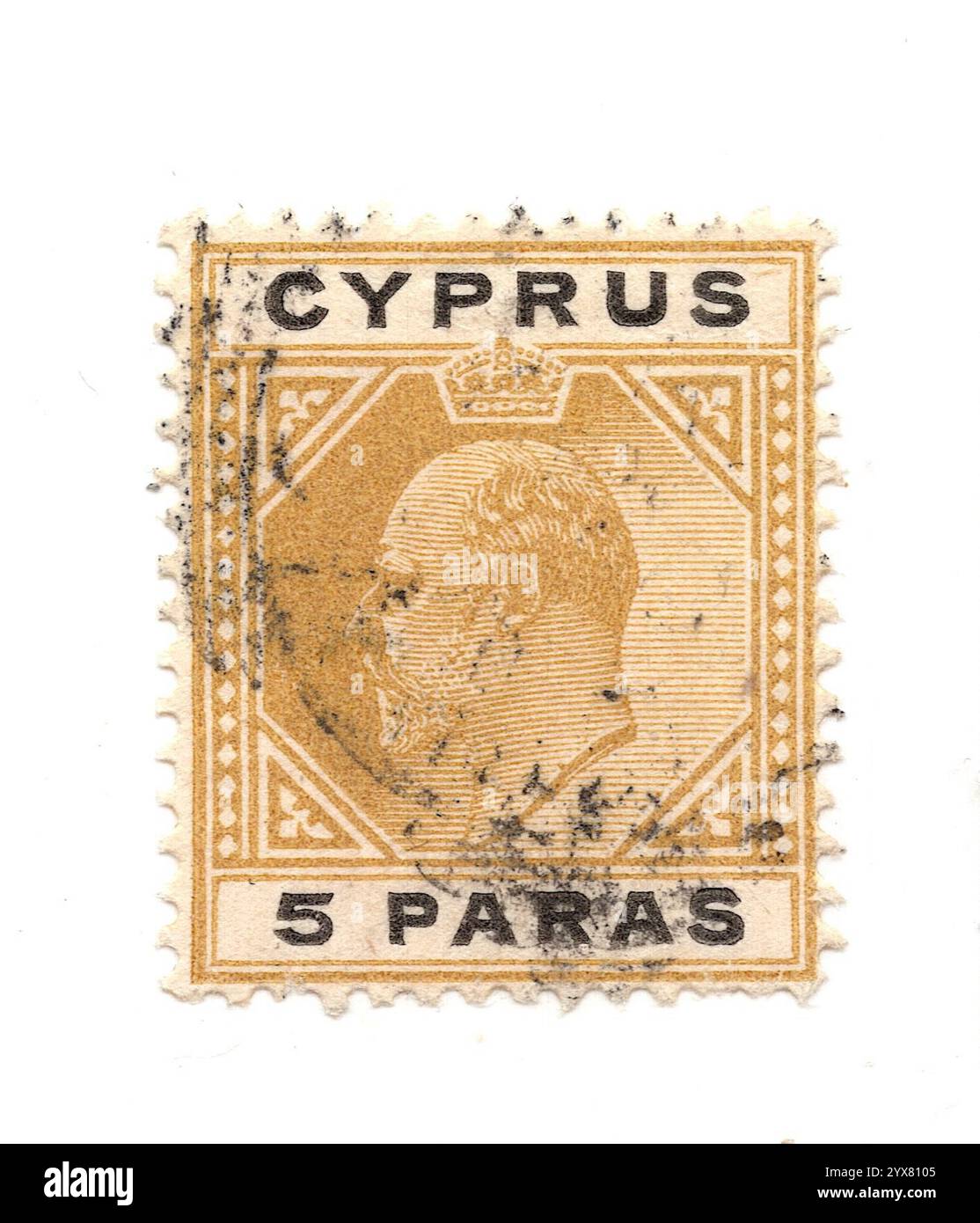 A vintage King George V postage stamp from Cyprus isolated on a white ...