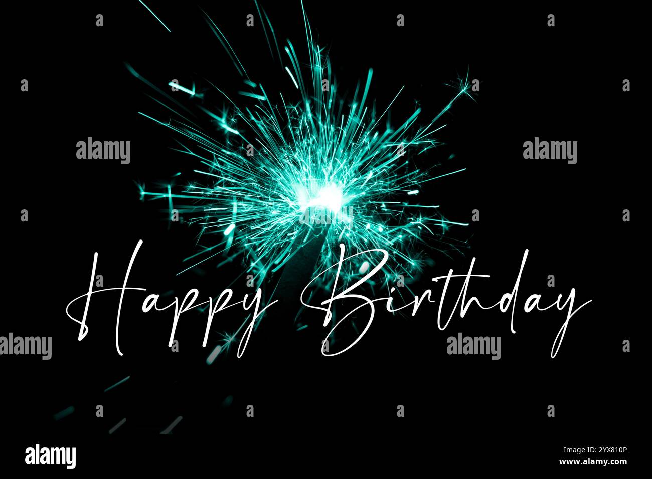Stylish happy birthday turquoise pyrotechnics sparkler magic ...