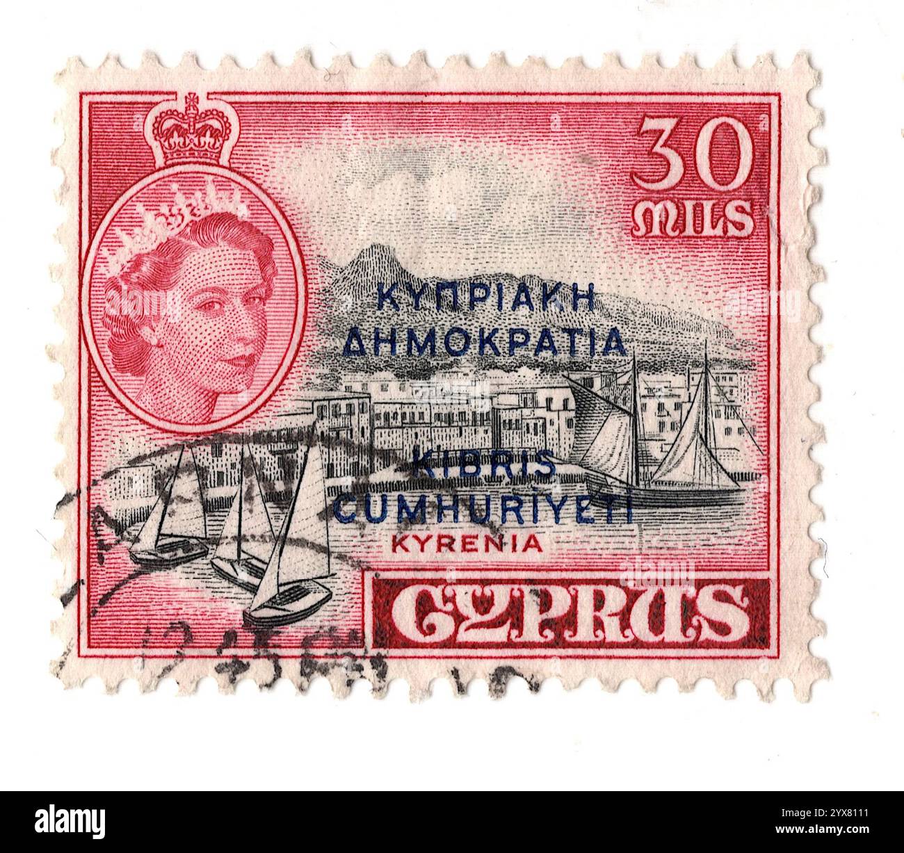 A vintage Queen Elizabeth II postage stamp from Cyprus isolated on a ...