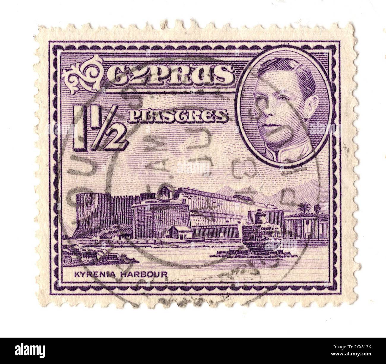 A vintage King George VI postage stamp from Cyprus isolated on a white ...