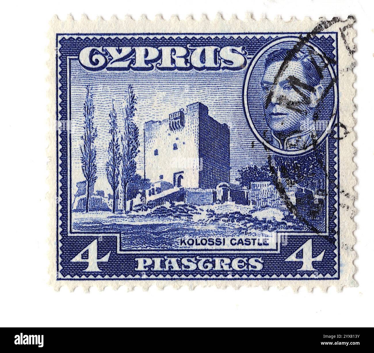 A vintage King George VI postage stamp from Cyprus isolated on a white ...