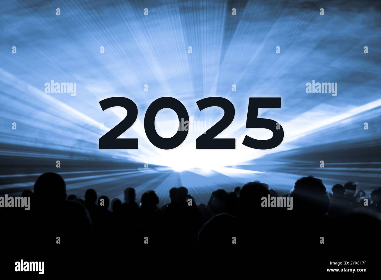 Happy new year 2025 blue laser show party people crowd. Luxury ...