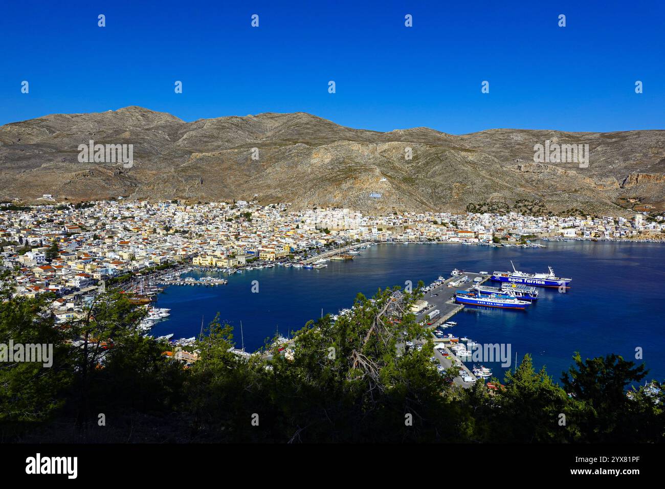 The main town and port of Pothia on the island of Kalymnos in the ...