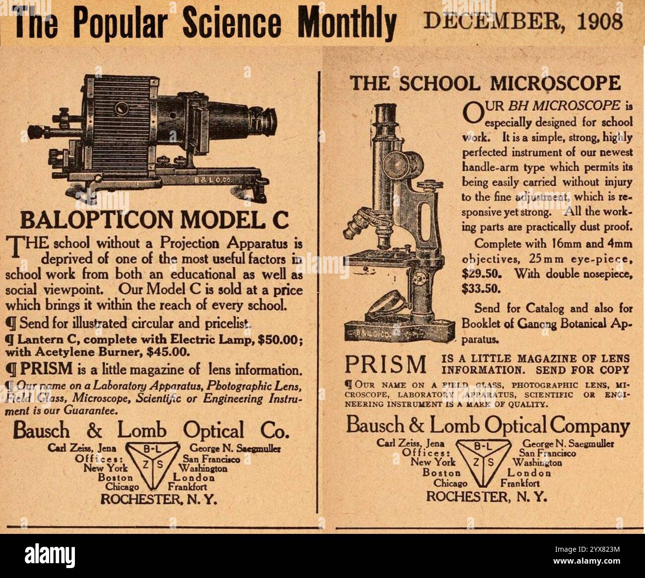 1908 Bausch & Lomb Balopticon Projector and School Microscope Ad in a ...