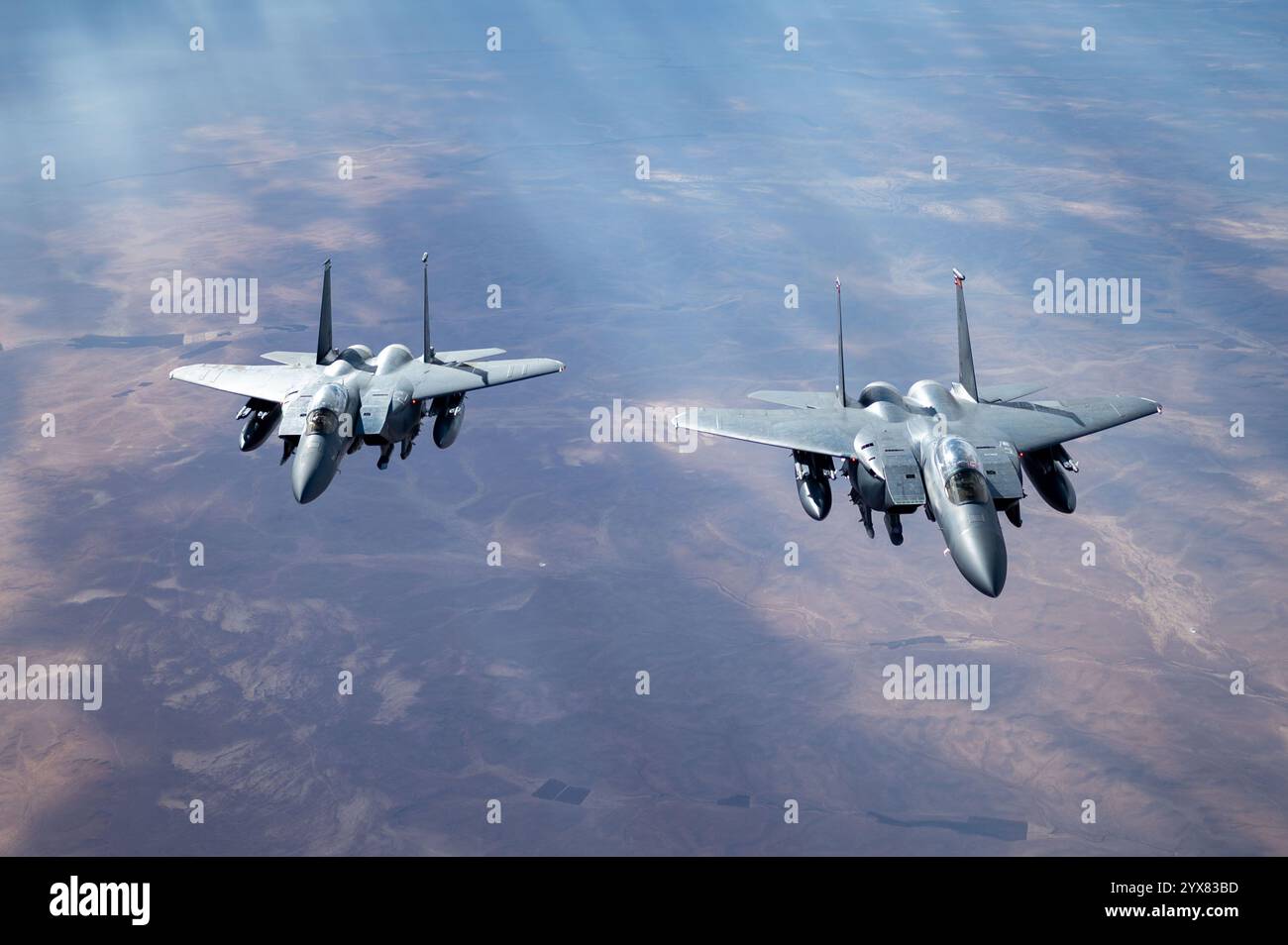 U.S. Air Force F-15E Strike Eagles fly over the U.S. Central Command ...