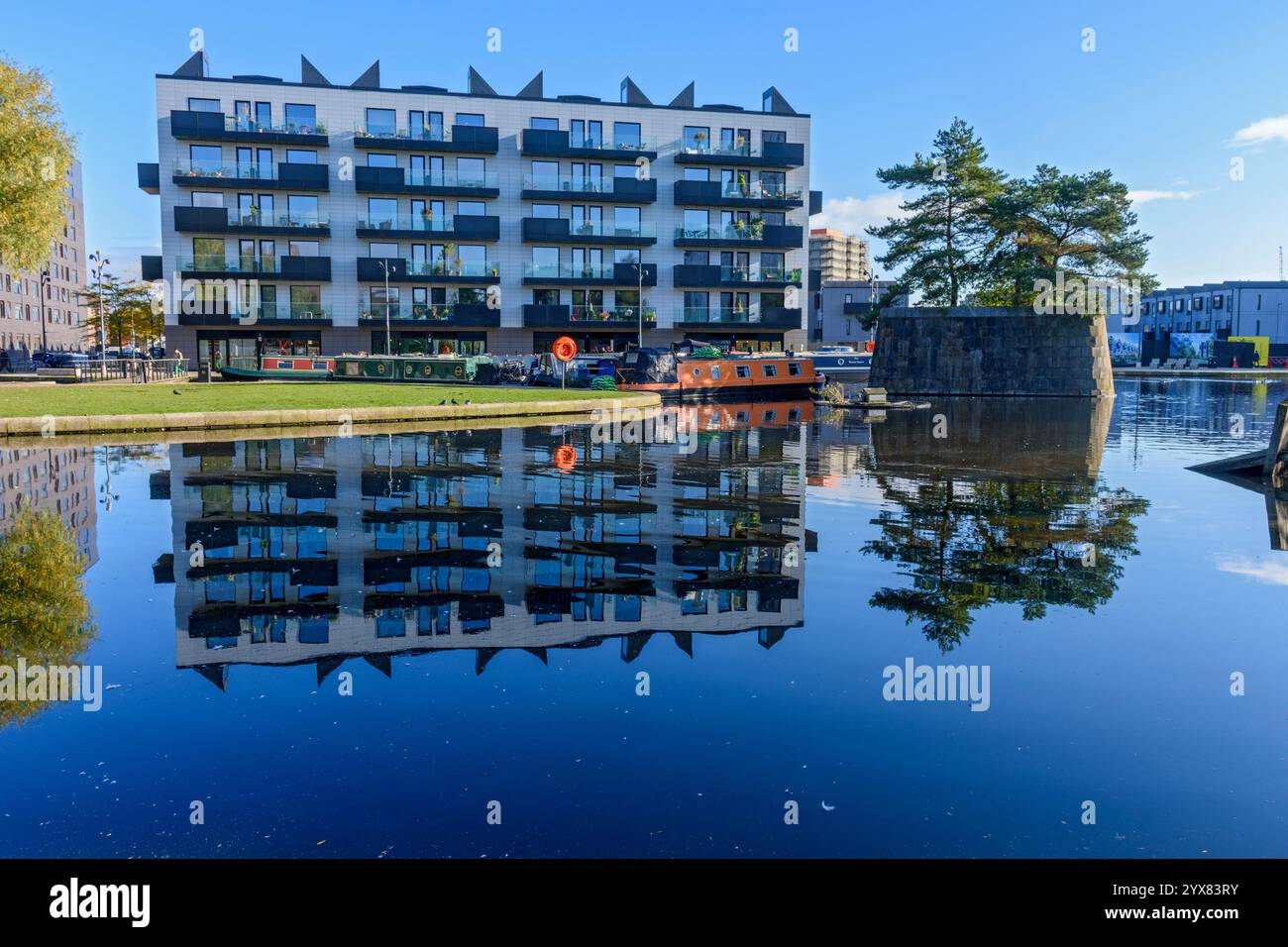 The Mansion House apartment block, from the Cotton Field Park marina ...