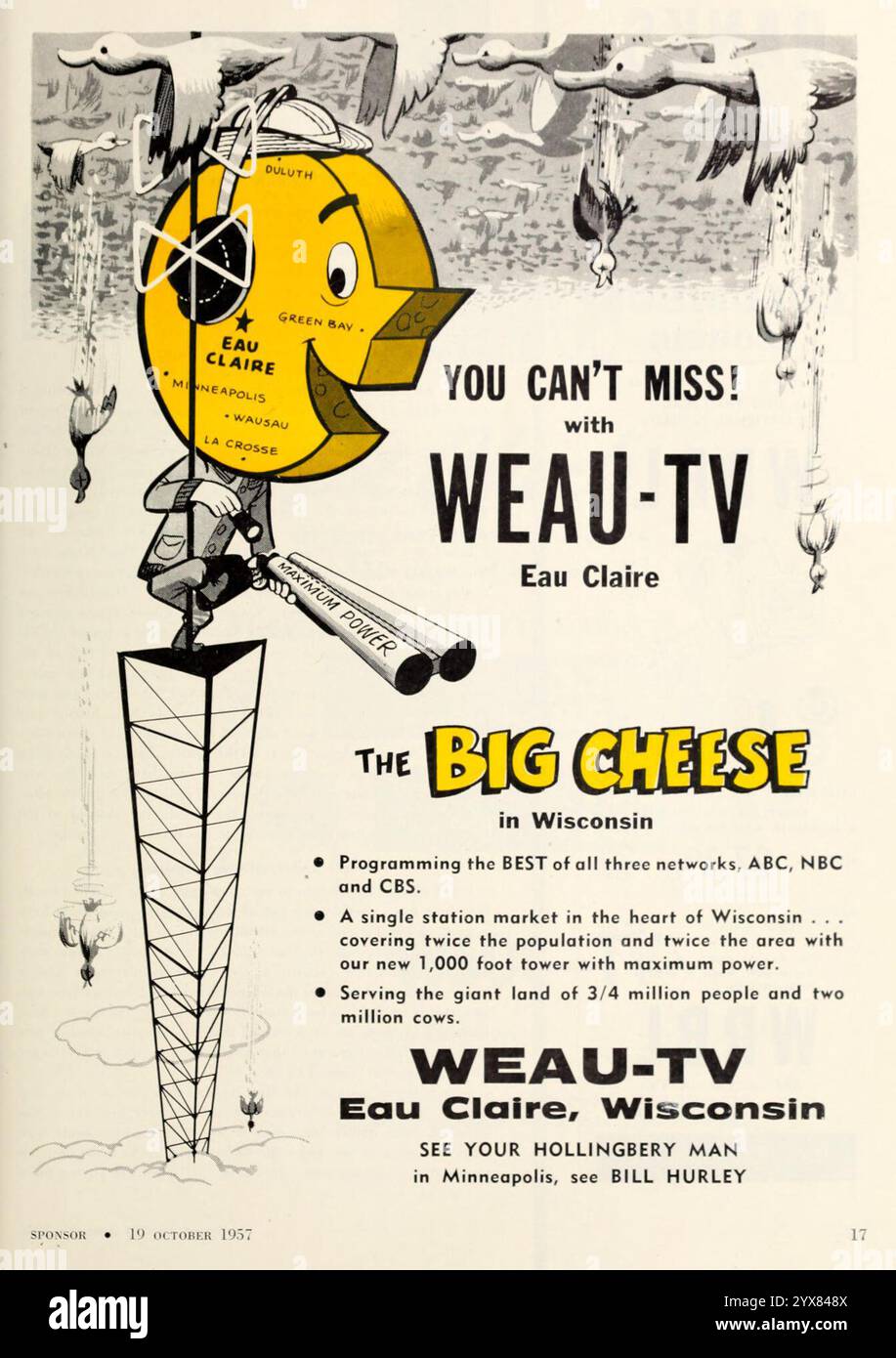 1957 WEAU-TV The Big Cheese Ad, Eau Claire, Wisconsin Stock Photo - Alamy
