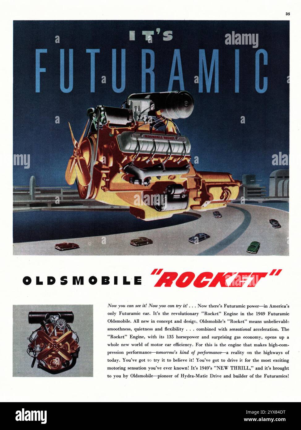 1949 Rocket Futuramic Engine Car Ad Stock Photo - Alamy
