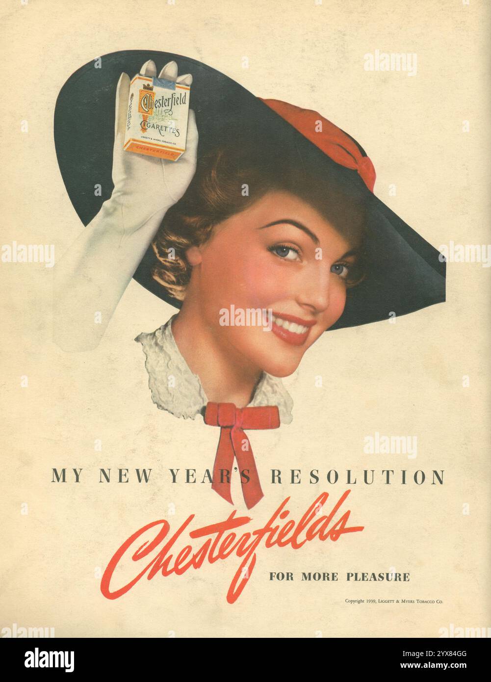 1939 Chesterfield Cigarettes New Year Ad Stock Photo - Alamy