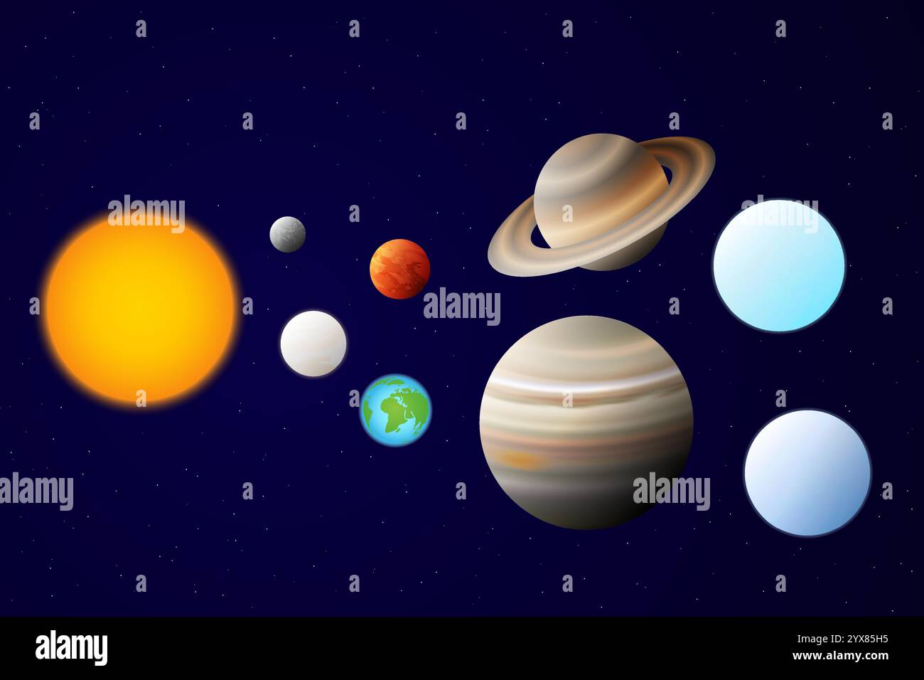 Abstract Space Illustration with Planets of the Solar System. Mercury ...