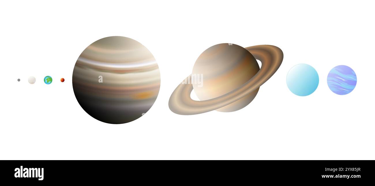 Size of the Planets of the Solar System with Realistic Proportions. Mercury, Venus, Earth, Mars ...
