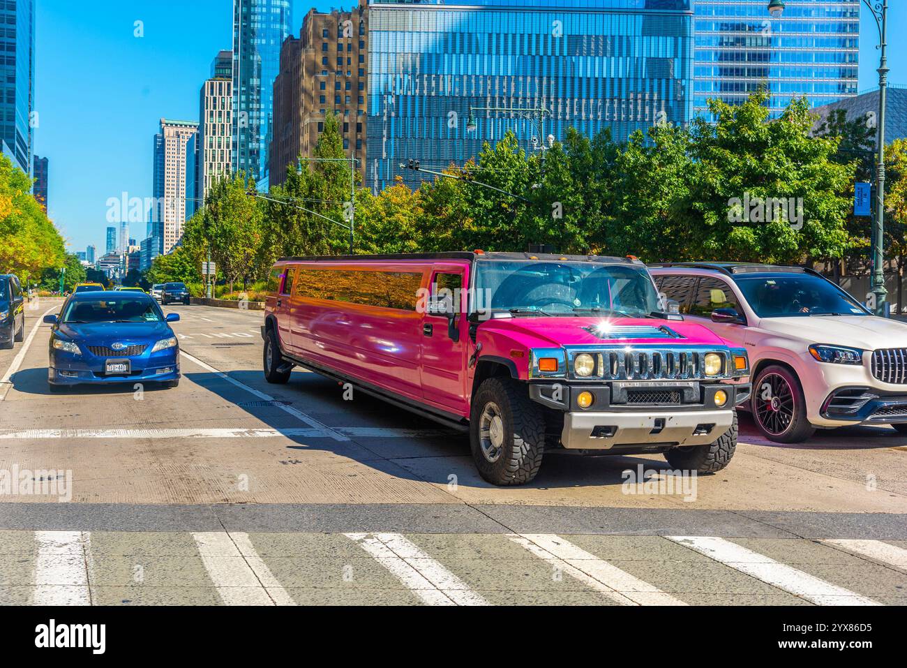 New York, USA - October 06 2024: Pink Hummer Limousine in Lower ...