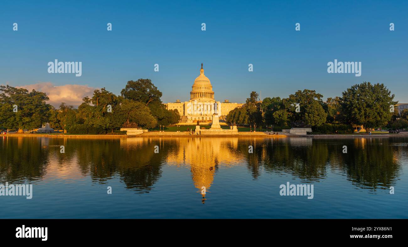 United States Capitol Building reflected on the pool's water ...