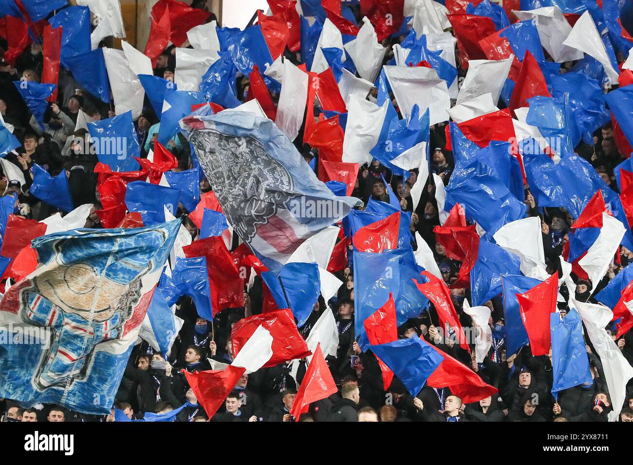 Union Bears, a group of Rangers FC football supporters, waving red ...