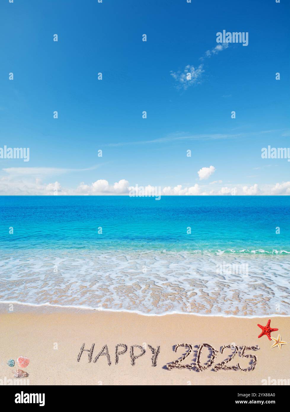 "happy 2025" written on a tropical beach Stock Photo - Alamy