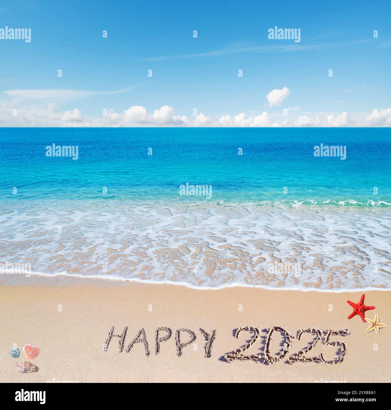 "happy 2025" written on a tropical beach Stock Photo - Alamy