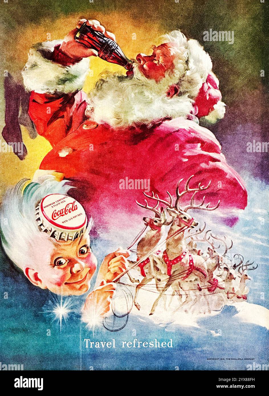 1949 Coca-Cola Christmas ad with Santa and Sprite Boy, Artwork by Haddon Sundblom Stock Photo ...