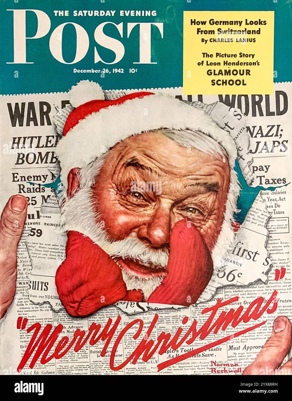 1942 Saturday Evening Post Magazine Christmas Cover featuring Santa ...