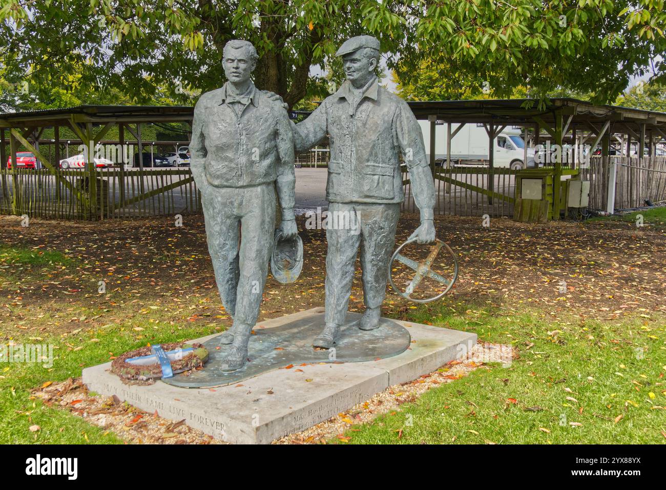 Statue of Mike Hawthorn and Lofty England at Goodwood Motor Racing ...