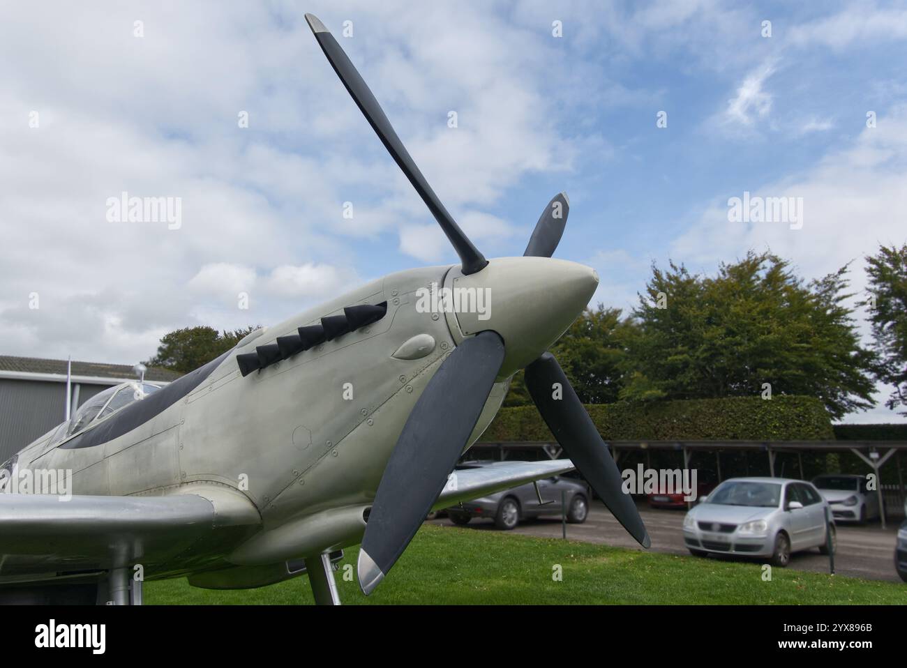 Supermarine Spitfire fighter aircraft. Nose, engine exhausts and ...