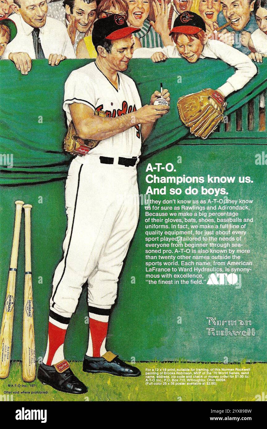 1971 ATO Baseball Apparel Equipment Ad - Brooks Robinson by Norman ...