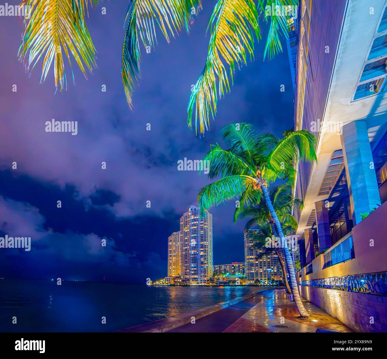 Colorful night in Miami river walk. Florida, USA Stock Photo - Alamy