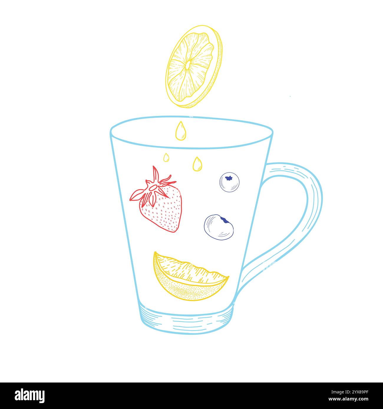 Healthy drink and food in one glass: strawberries, blueberries, lemon ...