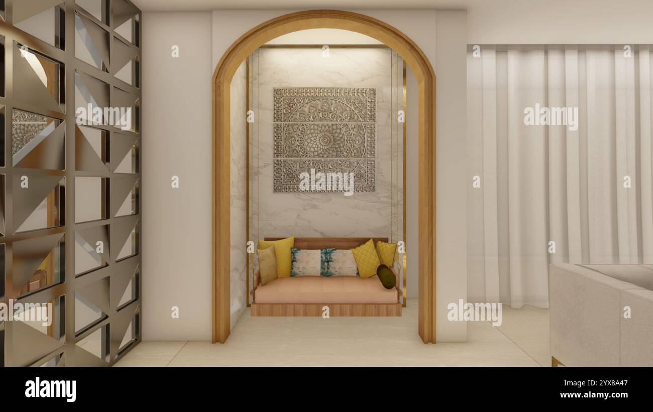 Scandinavian-Inspired Living Room with Bespoke Furniture Stock Photo ...