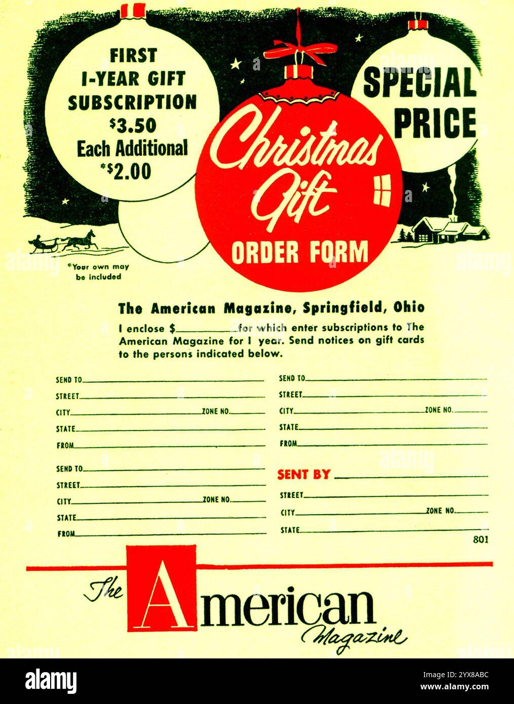 1940 The American Magazine Springfield Ohio Christmas Gift Order form ...