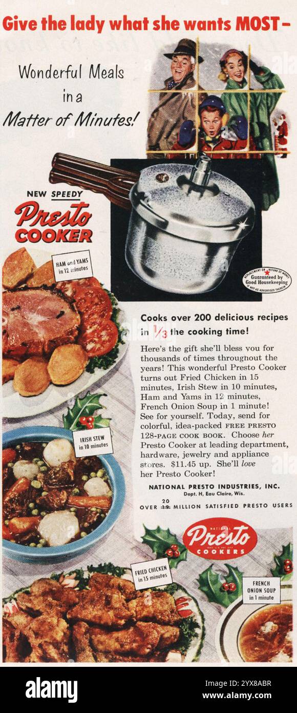1951 Presto Cookers Pressure Cooker Christmas Ad Stock Photo - Alamy