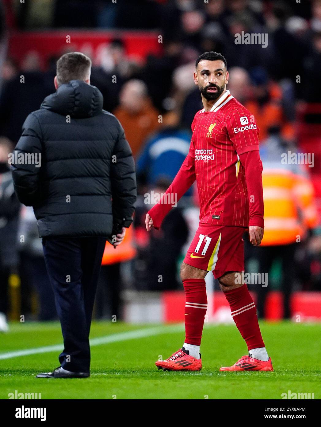Liverpool's Mohamed Salah reacts during the Premier League match at ...