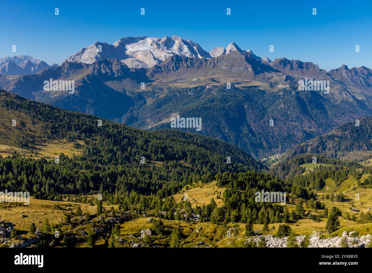 Marmolada peak, the highest mountain in the Dolomites. The rocky wall ...