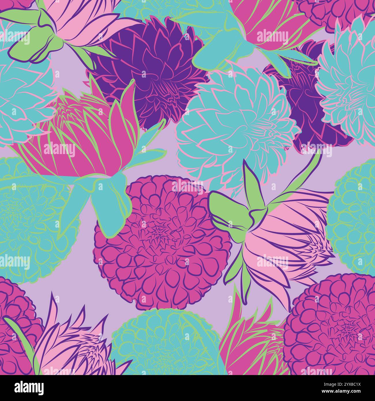 Solo Flower stylized Dahlia seamless Pattern Artistic abstract flowers ...