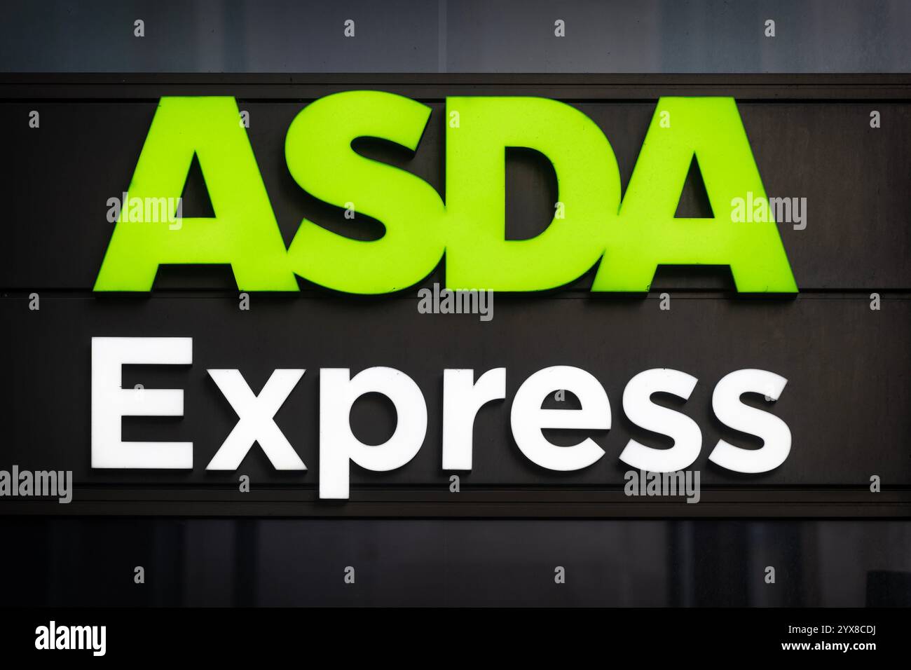 Signage for Asda Express supermarket chain in Manchester city centre ...