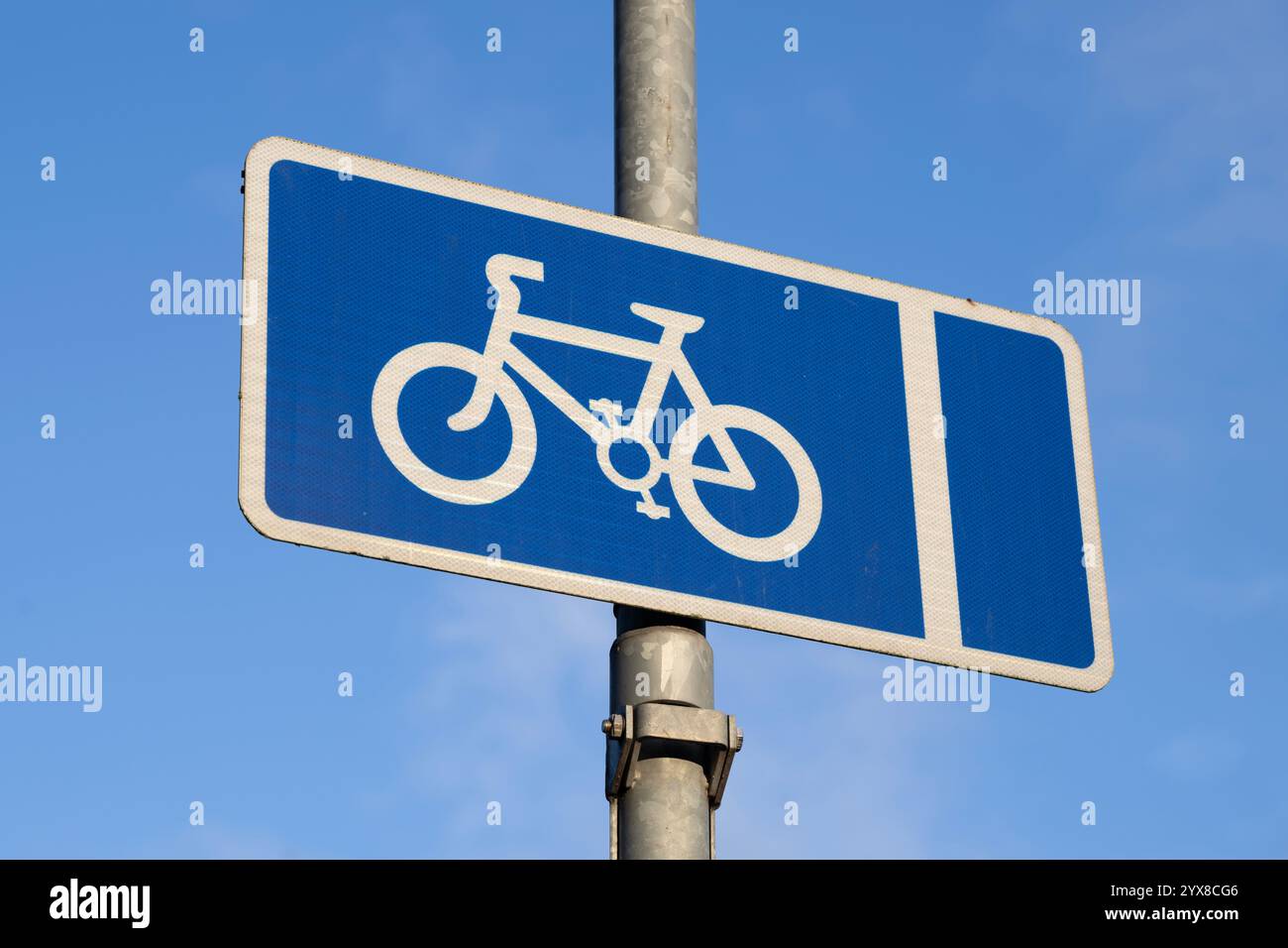 Signage for a dedicated cycle lane in Manchester city centre, UK Stock ...