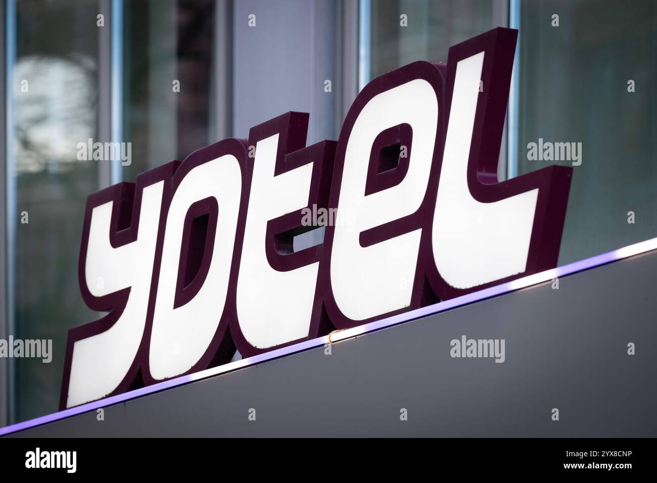 Signage for the Yotel global hotel chain in Manchester city centre, UK ...
