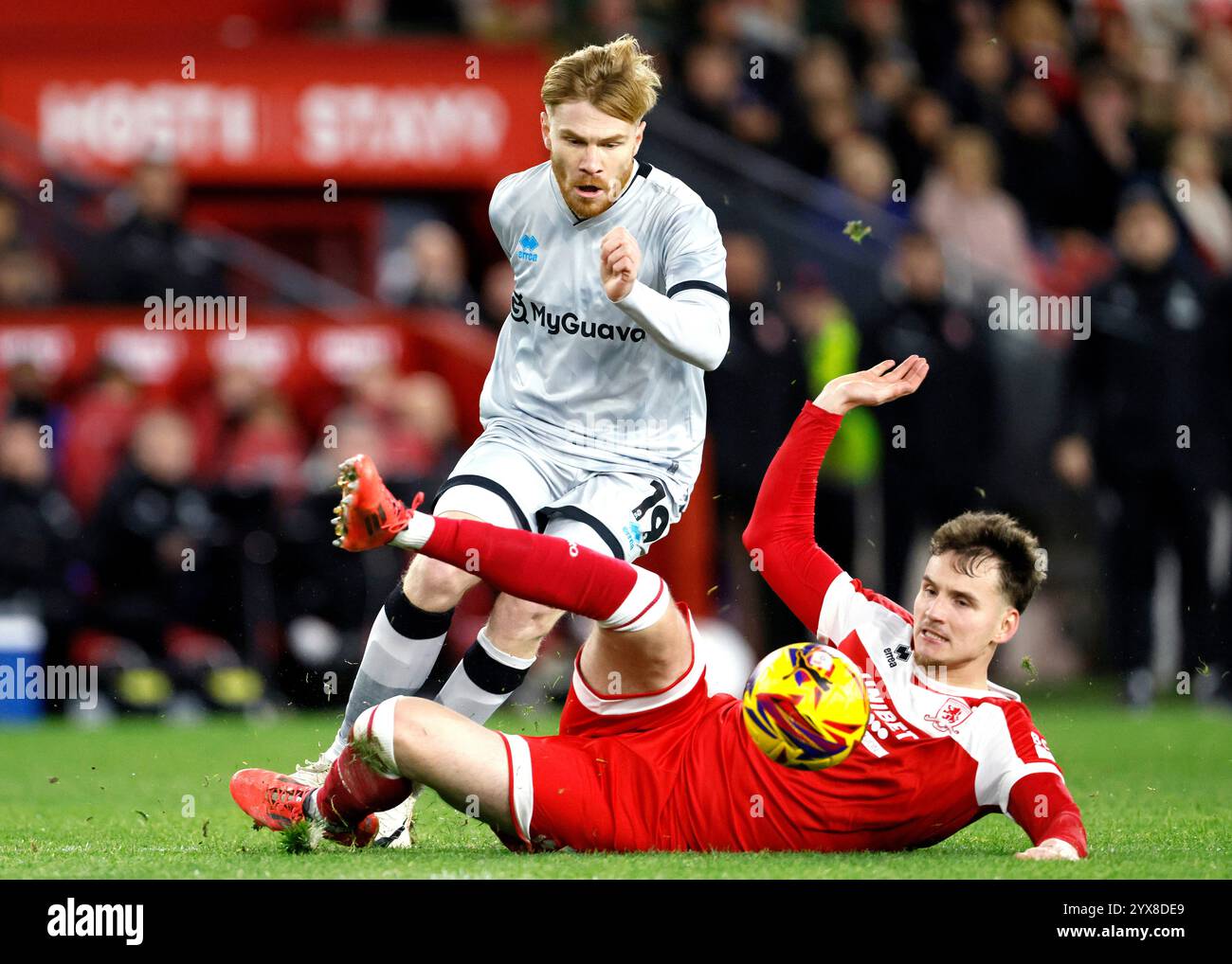 Millwall's Duncan Watmore (left) and Middlesbrough's Rav van den Berg ...