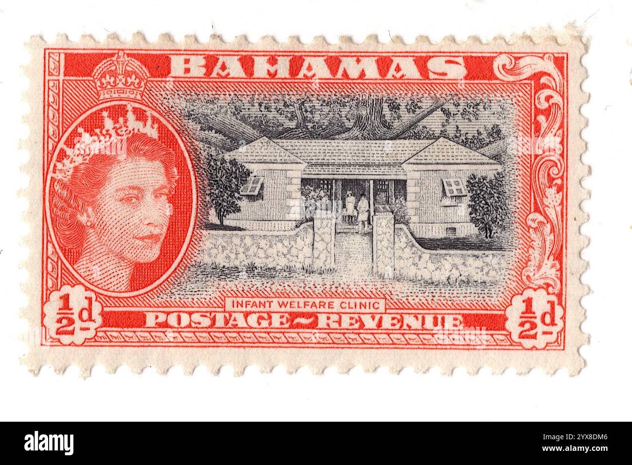 A vintage Queen Elizabeth II postage stamp from the Bahamas isolated on ...