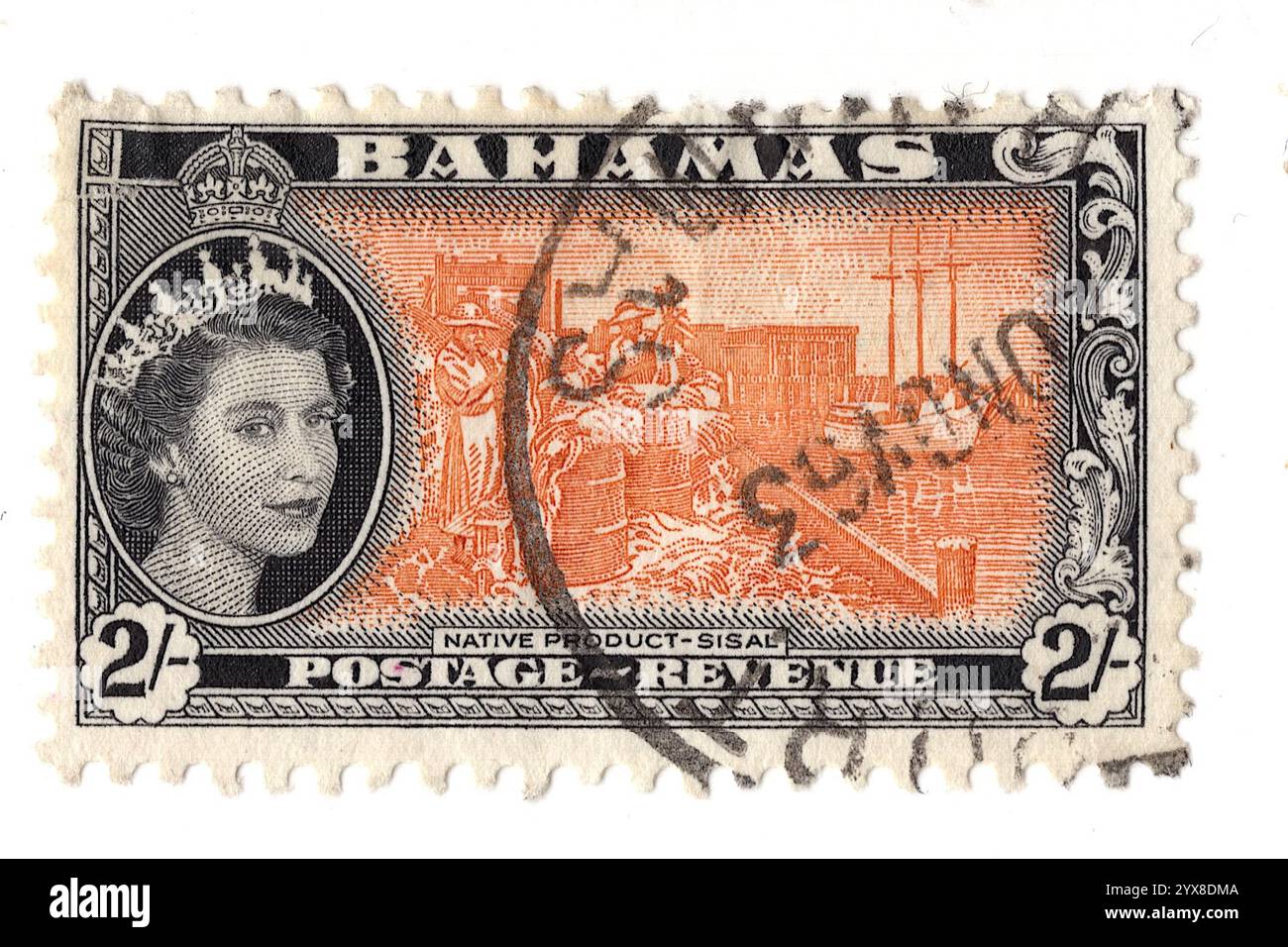 A vintage Queen Elizabeth II postage stamp from the Bahamas isolated on ...
