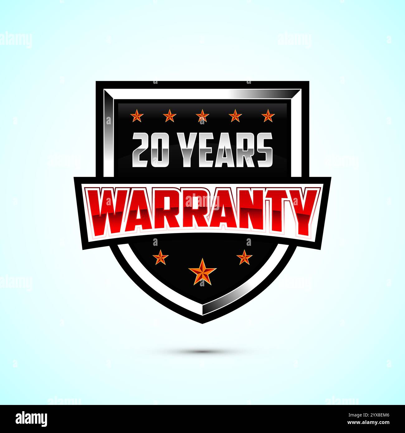 20 years warranty shield badge red and silver color style Stock Vector ...