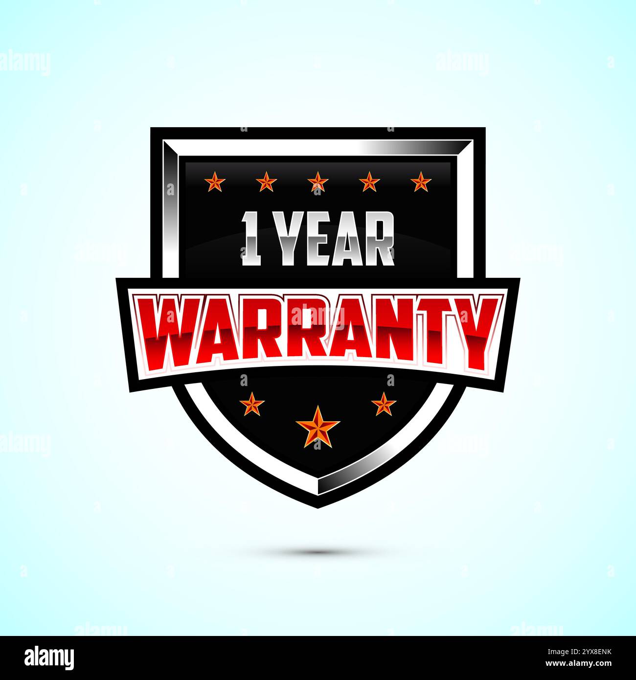 1 year warranty shield badge red and silver color style Stock Vector ...