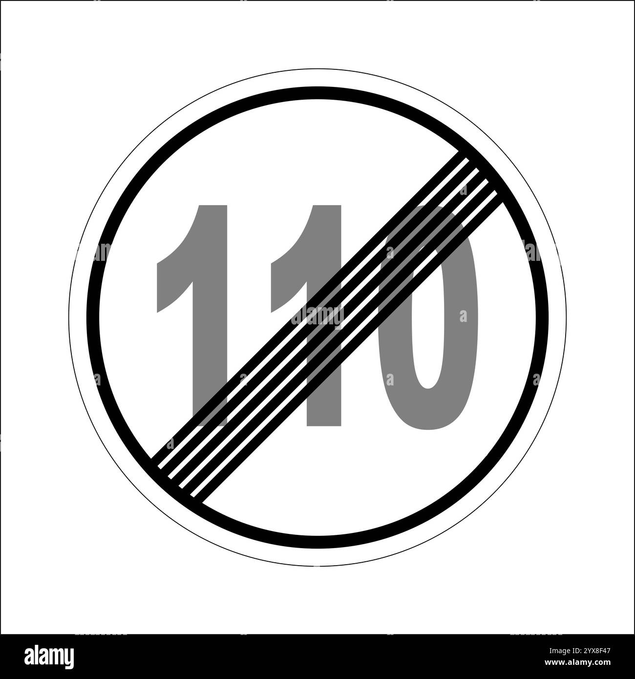 Round road sign showing the end of 110 kilometers per hour speed limit ...