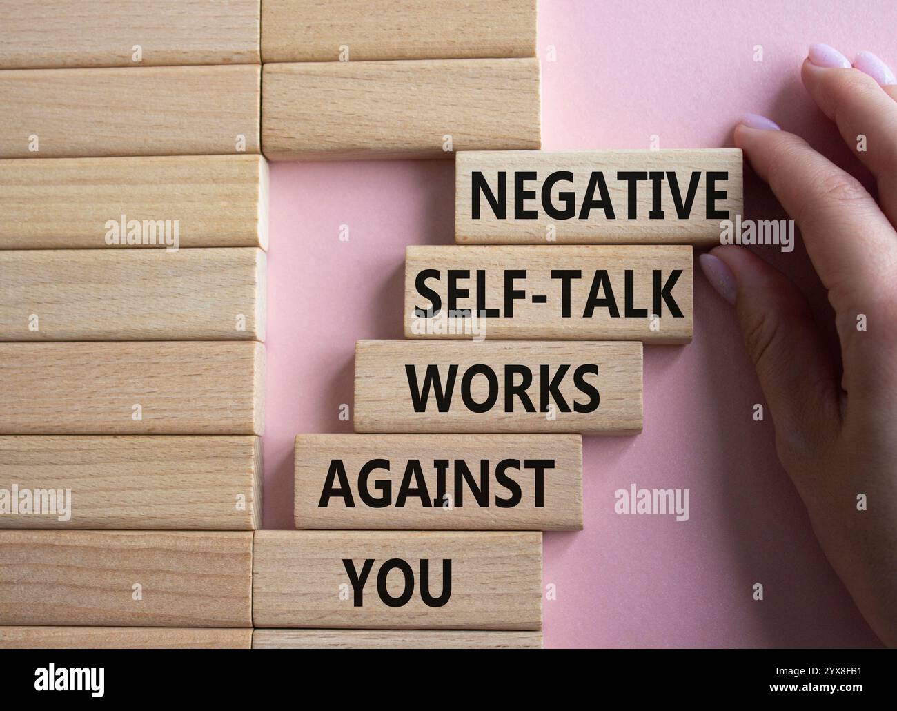 Negative self-talk works against you symbol. Concept words Negative ...
