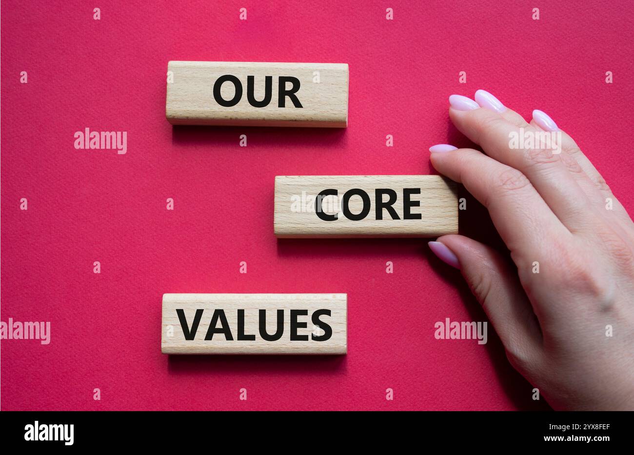 Our core values symbol. Concept words Our core values on wooden blocks ...