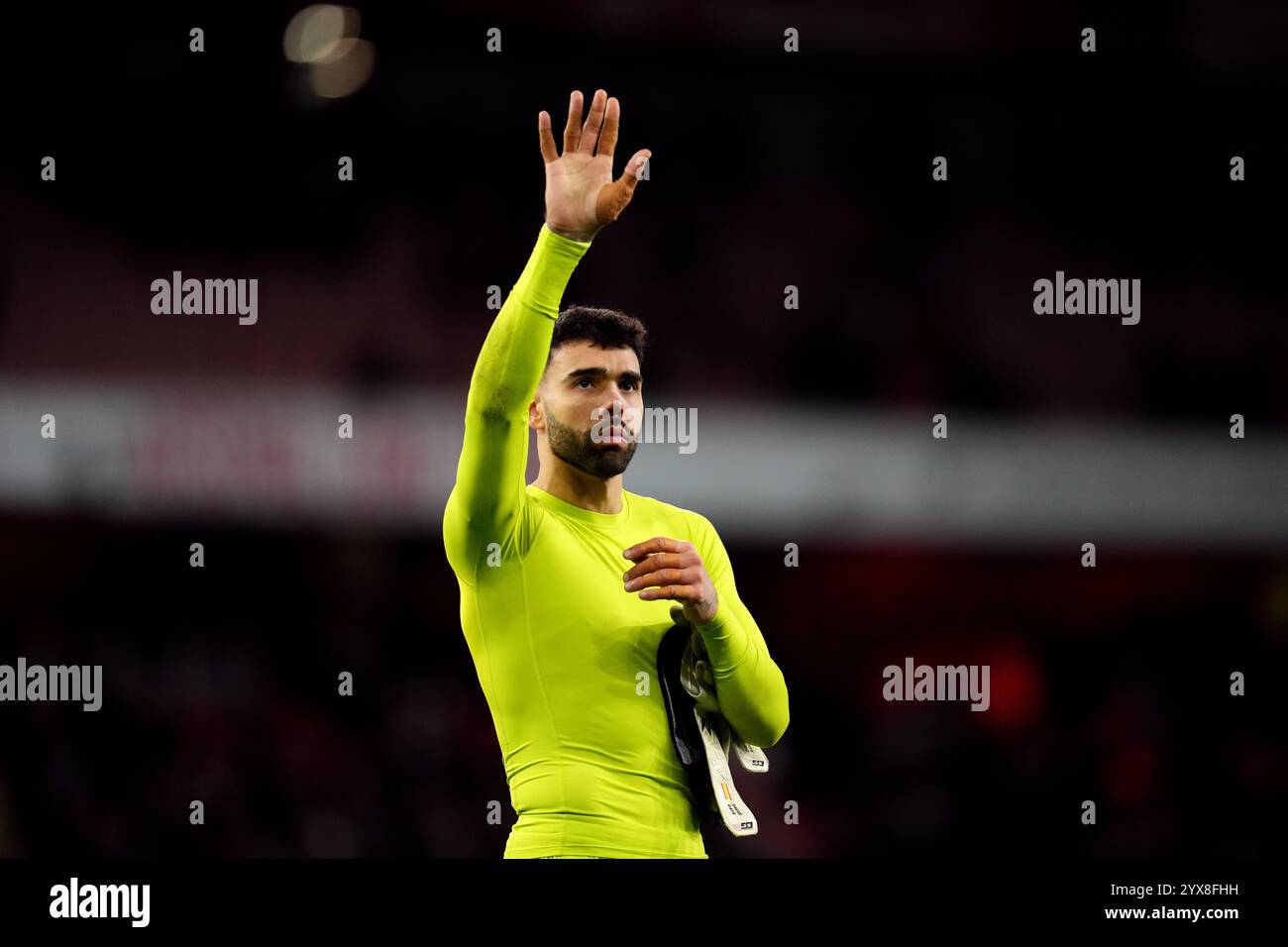 Arsenal goalkeeper David Raya following the Premier League match at the ...