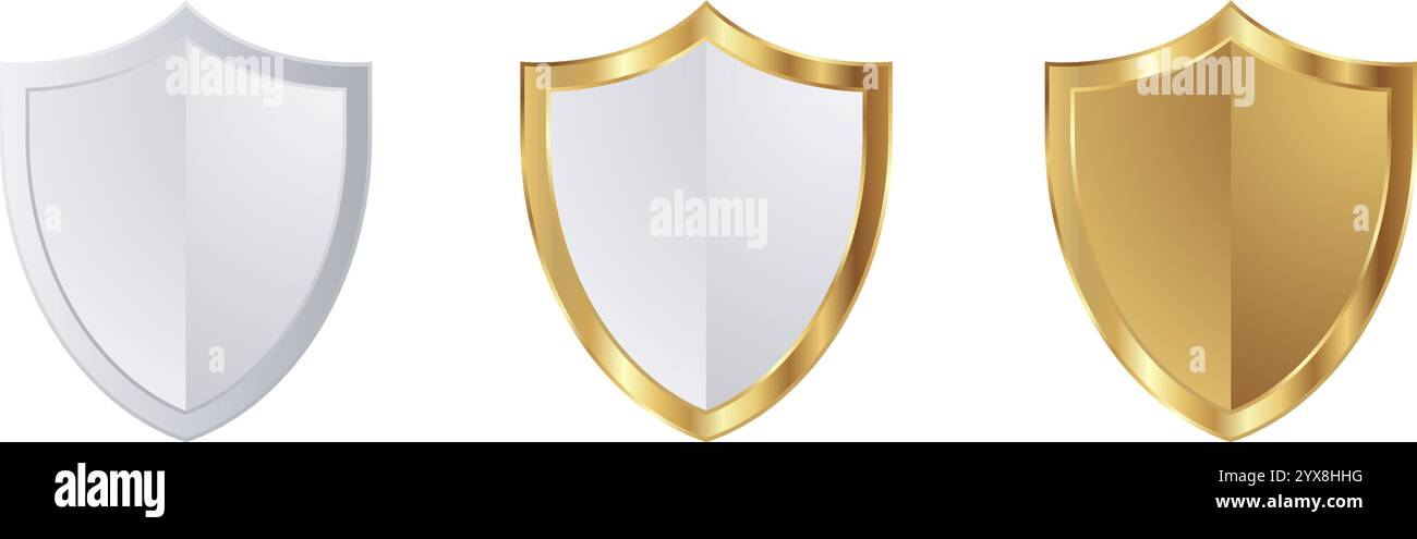 metallic shield icons isolated on white. Vector illustration Stock ...