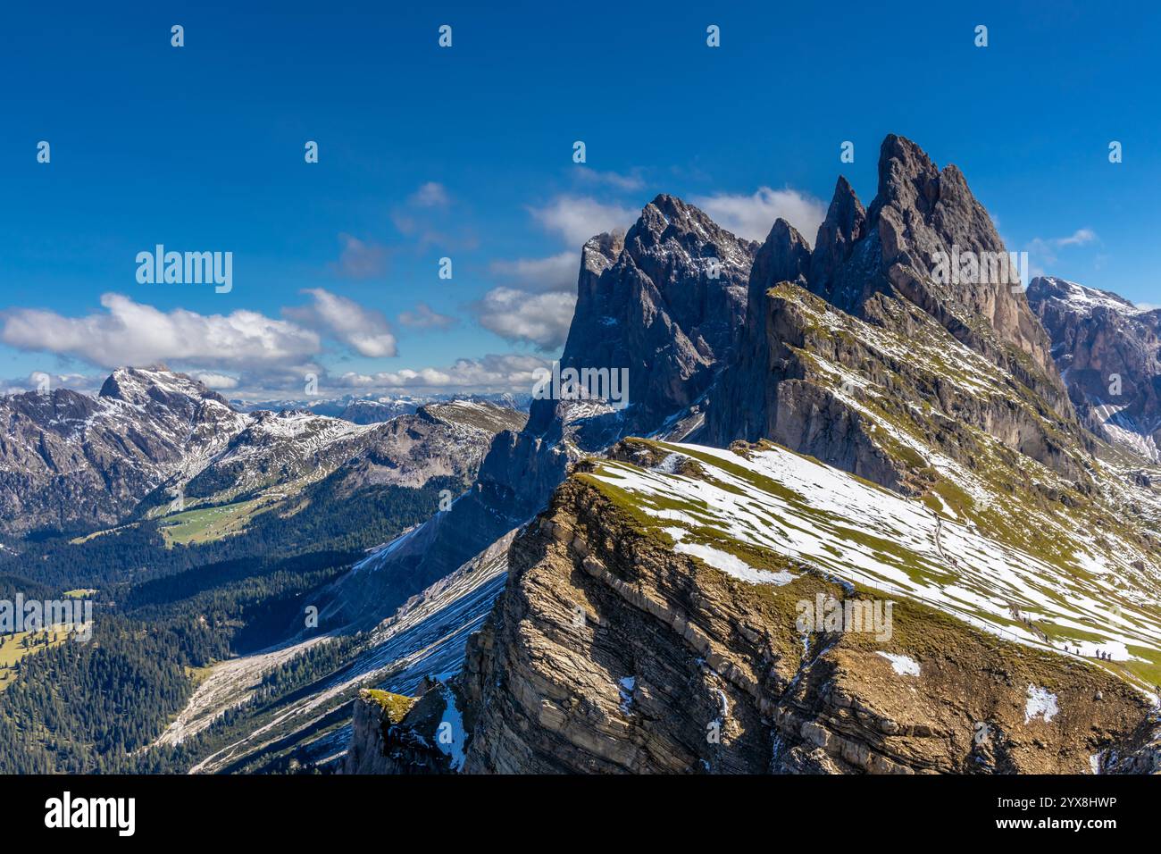 Seceda famous mountain in the Dolomites. Prominent rocky peak in the ...
