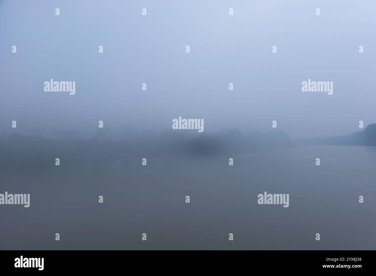 Soft blue river landscape impressionist background in the Pantanal ...