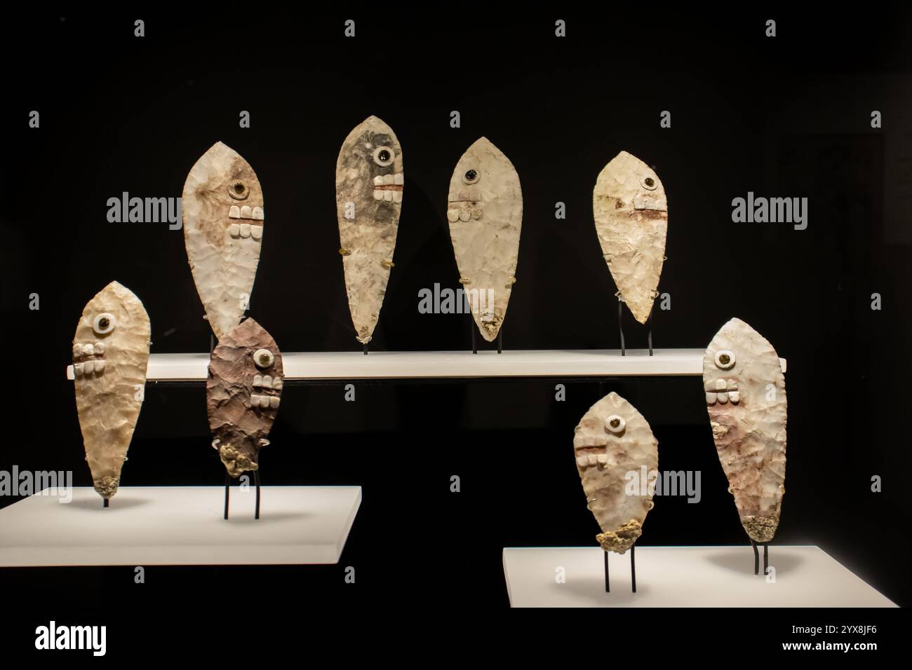 Mexico City, Mexico November 12, 2024: Face knives made of flint stone ...