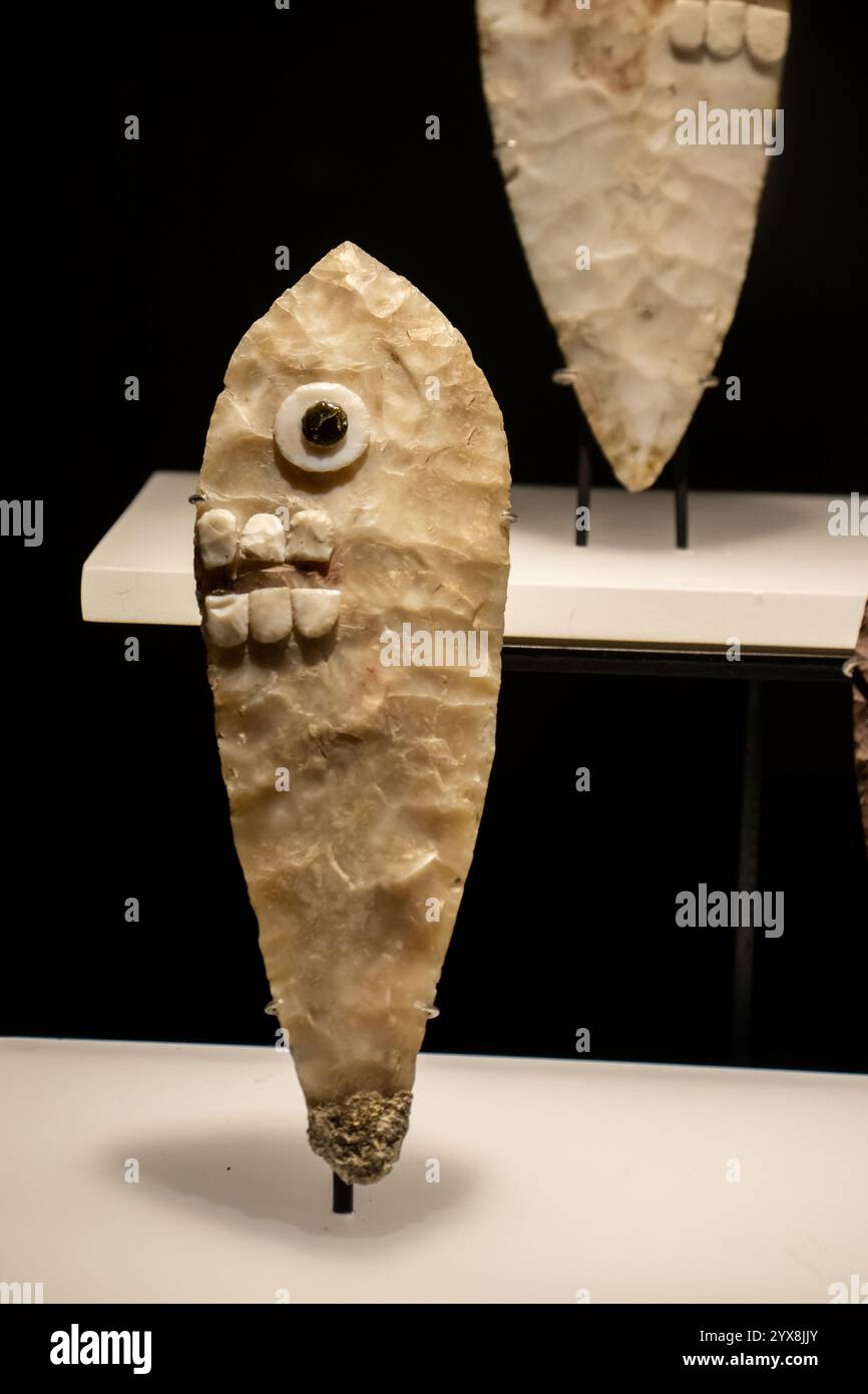 Mexico City, Mexico November 12, 2024: Face knives made of flint stone ...